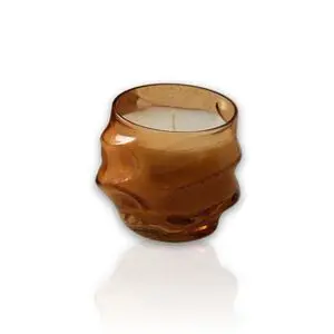 MARLETH Large Handblown Glass Candle Holder – Amber Wave Form - Orange