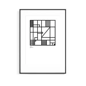 Curiosity Snug Numerology Series – Abstract Lines Number Four Limited Edition Print - Black