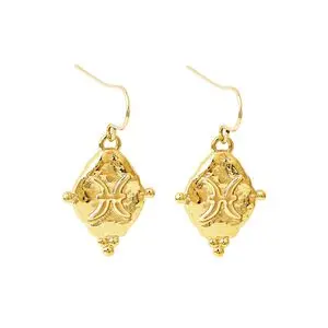 SEVEN SAINTS Pisces Vintage-style Dangle Earrings, Plated - Gold