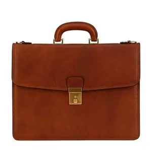 TIME RESISTANCE Leather Briefcase The Sound Of The Mountain Cognac - Brown