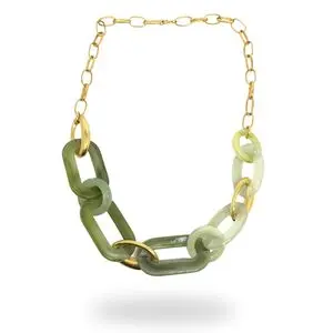 LINYA JEWELLERY Nery Big Green Circle Necklace - Gold