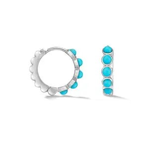 DOWER & HALL Medium Azure Turquoise Huggie Hoops In Sterling - Silver