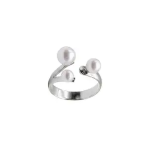 LINYA JEWELLERY Three Pearl Adjustable Ring In Sterling With Plating - Silver