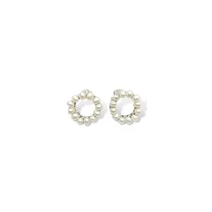 FV JEWELLERY Sterling Silver Seed Pearl Circle Stud Earrings - White