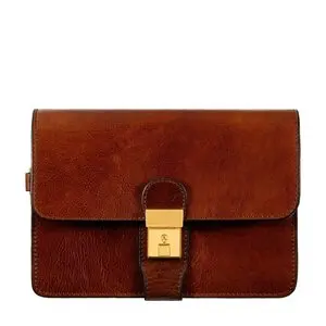 TIME RESISTANCE Cognac Leather Clutch Purse The Maltese Falcon - Brown