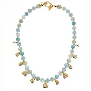 FARRA Aquamarine With Floral Charms Necklace - Blue