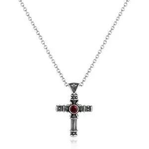 UNALOE Eternal Cross Necklace With Ruby In Sterling Silver Elegant Jewelry - Red