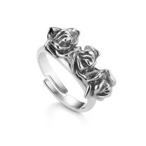 UNALOE Sterling Triple Rose Ring – Adjustable Elegant Floral Jewelry - Silver
