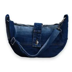 LEATHERE Brooklyn Crescent / Upcycled Denim Crossbody - Blue