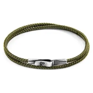 ANCHOR & CREW Silver / Green Khaki Green Liverpool Silver & Rope Bracelet - Silver/green