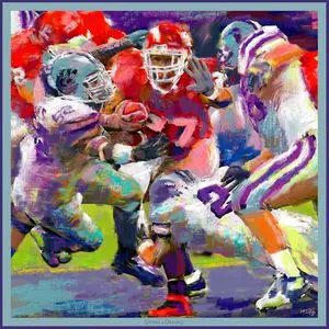OTWAY & ORFORD White / Red / Purple 'closing In' American Football Silk Pocket Square In Red, White & Purple. Full-size - White/red/purple