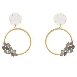 LAVANI JEWELS Grey / White / Gold Grey Daisy Hoops - Grey/white/gold