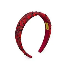 JANARA JONES Snakes Print Satin Rhinestone Embellished Headband - Red