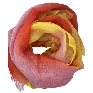 HERITAGEMODA Pink / Red Handmade Ombré Tie-dye Linen Scarf – Pink, Red And Yellow - Pink/red