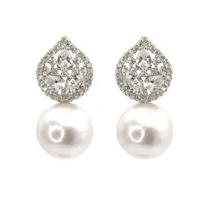 VICSTONENYC FINE JEWELRY Elegant Shiny Pearl Drop Earrings - White