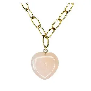LEXI JEWELRY Gold Link Chain & Rose Quartz Heart Necklace - Pink
