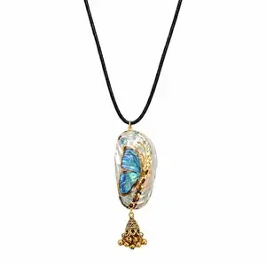 ORMIRO Hand-painted Butterfly Shell Necklace - Blue