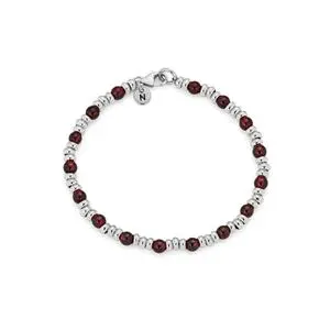 NELLOU JEWELLERY Red / Silver Gem Garnet Bracelet Birthstone January Sterling Silver - Red/silver