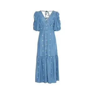 ROSE & NANCY Mila Embroidered Denim Tencel Midi Dress