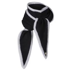 TIRILLM Ayla Small Neck Scarf In Soft Pure Cashmere, With Off White Trimming - Black
