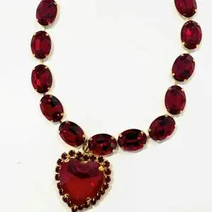 ACHALA HANDCRAFTED Opulent Crystal Heart Necklace - Red