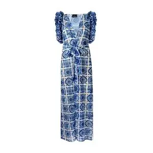 NUR KARAATA Joali Bleu Blanc Pareo Dress - Blue