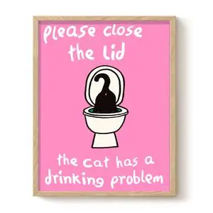 THE PAPER TAIL Pink / White / Black Close The Lid Cat Print A4
