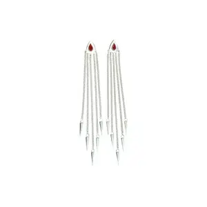 RIZE Silver / Red Ruby Tassel Earrings Sterling Silver - Silver/red