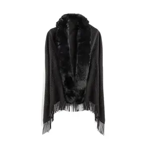 Saachi Faux Fur Crystal Scarf - Black