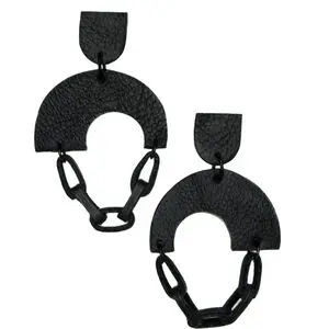 WAIWAI Leather Chain Earrings - Black