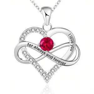 HARFI Red / Silver Ruby Gemstone Heart Romantic Love Silver Necklace - Red/silver