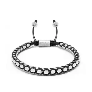 NIALAYA JEWELRY Silver / Black Black String Box Chain Bracelet In Silver - Silver/black