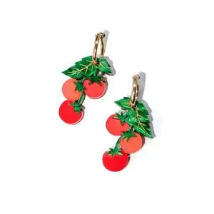 BY CHAVELLI Tomato On-the-vine Dangly Hoop Earrings - Red