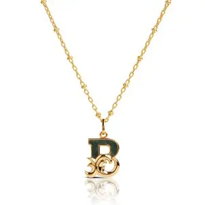 KASUN LONDON Plated B Initial Necklace With Green Marble - Gold