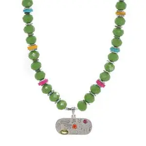EBRU JEWELRY Sterling Silver Sacred Symbols Pendant Choker Necklace - Green/red/silver