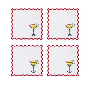 LILLY LOVES Spicy Margarita Embroide Cocktail Napkins - Red