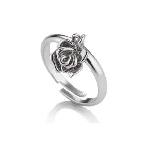 UNALOE Sterling Hanging Rose Adjustable Ring – Elegant Symbolic Jewelry - Silver