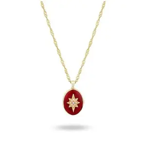 LINYA JEWELLERY Cla Enamel Pole Star Locket - Red