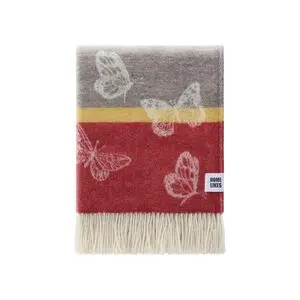J.J.Textile Brown / Red Butterfly Stripe Wool Throw - Brown/red