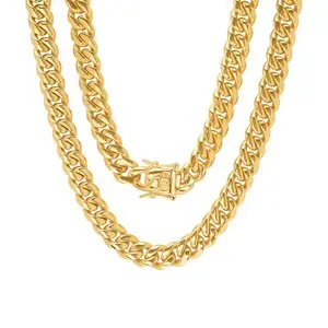 STEELTIME 18k Plated Stainless Steel Miami Cuban Chain Necklace - Gold