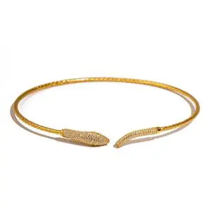 EBRU JEWELRY Gold / Green Serpent Queen Emerald Eyes Gold Choker Necklace Gold - Gold/green