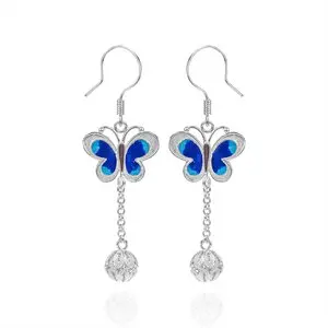 FAR EAST JEWELRY Blue / Silver Handmade Silver & Enamel Butterfly Earrings - Blue/silver