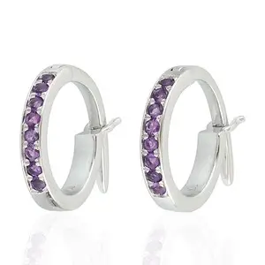 ARTISAN White / Purple 10k White Gold Amethyst Huggie Earrings - White/purple
