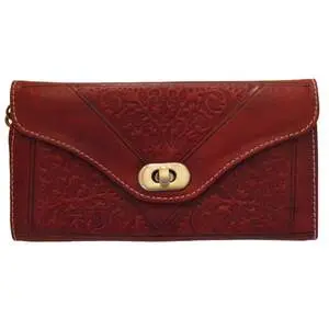 BERBER LEATHER Leather Tri-fold Purse Oxblood - Red