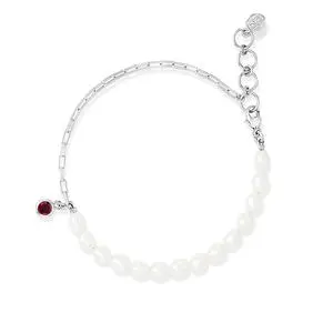 DOWER & HALL Luna Pearl™ & Garnet Charm Bracelet In Sterling - Silver