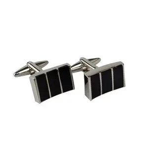 DAVID WEJ Black / Silver Stripped Rectangle Cufflinks Silver & Black - Black/silver