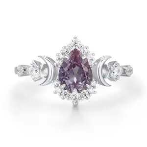 AZURA JEWELRY NEW YORK Galactic Pear Cut Alexandrite Ring In White Gold Vermeil - Silver