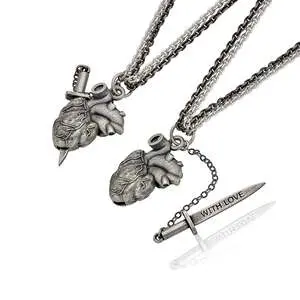 CARTOGRAPHY Grey / Silver With Love Dagger In Heart Anatomical Heart Necklace In Sterling Silver - Grey/silver