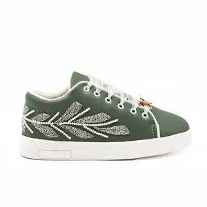 RETTROSE Isabel Luxury Sage Lycra Embellished Trainers - Green