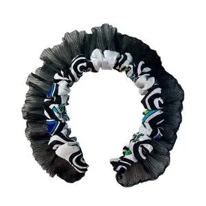 TRAMP IN DISGUISE Silver / Black Galene Silk Scrunchie Headband - Silver/black